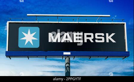 Advertisement billboard displaying logo of Maersk Stock Photo - Alamy