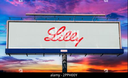 Advertisement billboard displaying logo of Eli Lilly and Company Stock ...