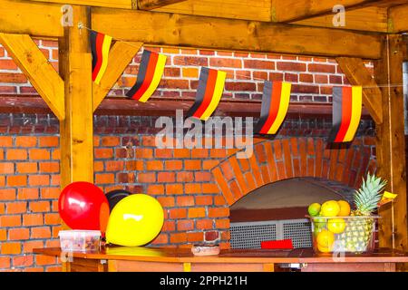 German celebration with bratwurst grill and beer stand in Germany Stock ...