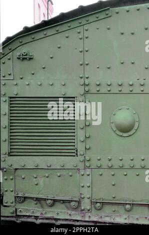 Texture of tank side wall, made of metal and reinforced with a ...