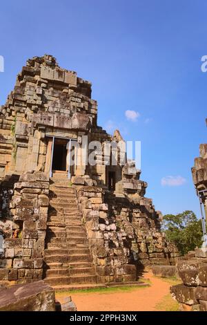 Cambodia: A 10th century sandstone temple guardian with a lion head ...