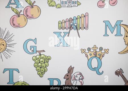 Fragment of colorful kid's room tapestry background Stock Photo - Alamy
