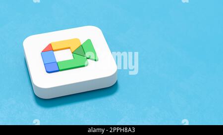 Google Meet Logo on Blue Background with Copy Space Stock Photo - Alamy