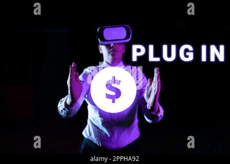 Hand writing sign Plug In. Concept meaning putting device into ...