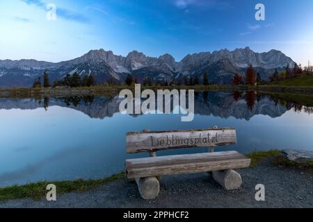 Lieblingsplatzl, favorite place, bench at lake Astbergsee with Wilder ...