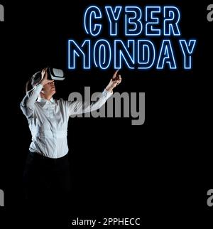 Hand writing sign Cyber Monday. Business idea Marketing term for Monday ...