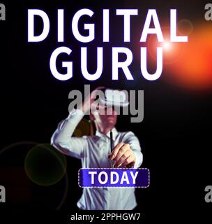 Text sign showing Digital Guru, Internet Concept teacher and ...