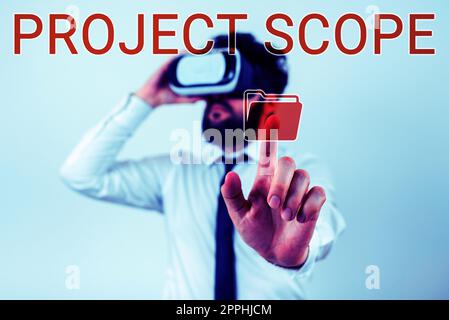 Hand writing sign Project Scope. Word Written on evaluation of work ...