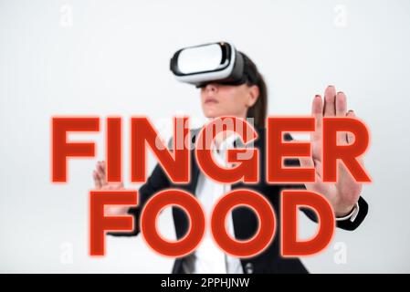 Text caption presenting Finger Food. Business overview products and ...