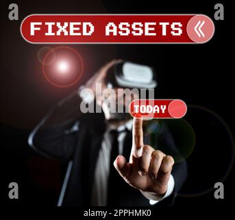 Hand writing sign Fixed Assets. Business concept long-term tangible ...