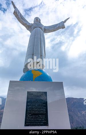 Statue of Christ in a cemetery in the city of Yungay under Mount ...
