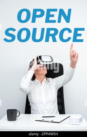 Writing displaying text Open Source. Business idea denoting software which original source code ...