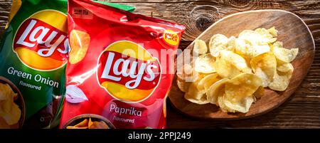 Composition with packets of Lays potato chips Stock Photo - Alamy