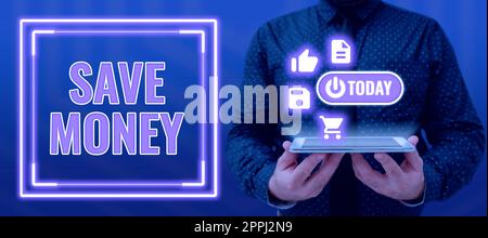 Text caption presenting Save Money. Internet Concept store some of your ...
