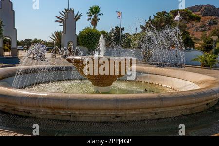 Rhodes, Greece: the fountain at the entrance of Kallithea Springs spa ...