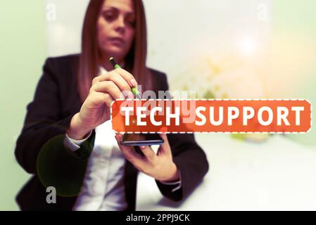 Text caption presenting Tech Support, Word Written on Assisting ...