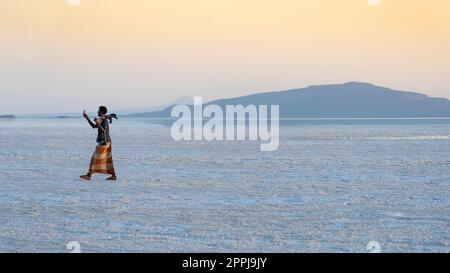 The salt plains of Asale Lake in the Danakil Depression in Ethiopia ...