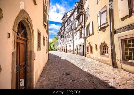 Colorful historic town of Colmar street architecture and flowers view ...