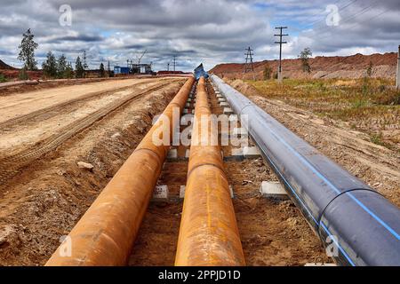 The pipeline through which oil and gas are pumped in the forest ...