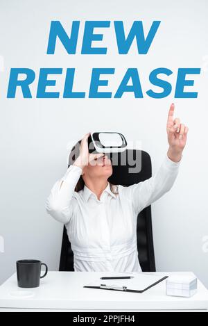 Text showing inspiration New Release. Business showcase announcing ...