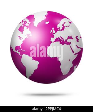 Pink earth globe isolated on white background. 3D illustration Stock ...