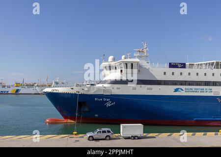 Main Harbor, great cruise ships moored at the quay, Athens, Piraeus ...