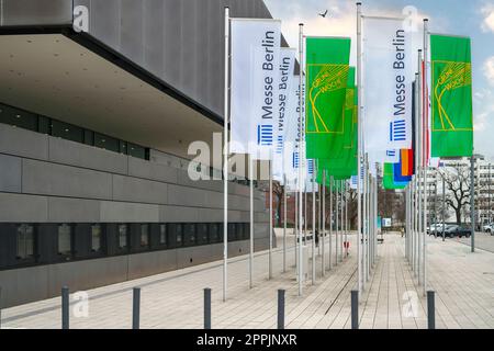 Main entrance to the CityCube Berlin, an exhibition hall of Messe ...