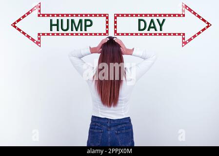 Text showing inspiration Hump Day. Word Written on climbing a ...