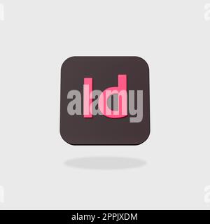 Adobe Indesign App Icon 3D Symbol Shape on Wooden Floor Against Gray ...