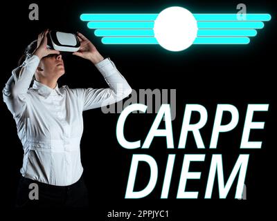 Inspiration showing sign Carpe Diem. Concept meaning public festival ...