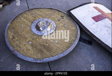 Ancient medieval shields Stock Photo - Alamy