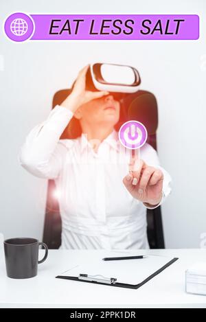 Text showing inspiration Eat Less Salt. Business idea reducing the ...