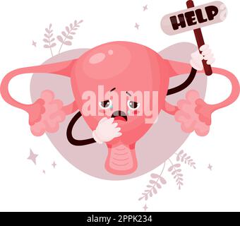 Uterus. Cute sad cartoon character in kawaii style. Disease ...