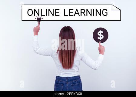 Hand writing sign Online Learning. Business overview educational tool ...