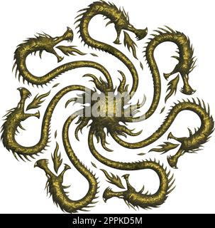 Hydra, seven heads creature birth from fire - team or crew logo Stock ...