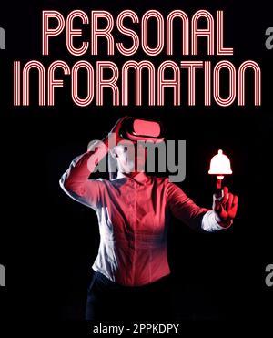 Hand writing sign Personal Information. Business idea recorded ...