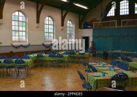 Church Hall set for community lunches Stock Photo - Alamy