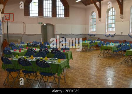 Church Hall set for community lunches Stock Photo - Alamy