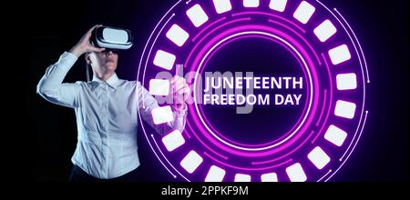 Sign displaying Juneteenth Freedom Day. Concept meaning legal holiday ...
