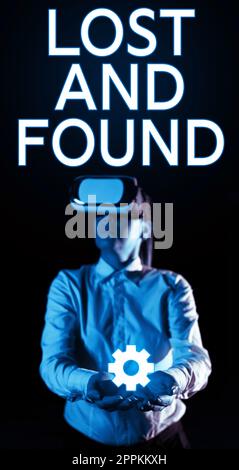 Hand writing sign Lost Found, Word Written on Things that are left ...