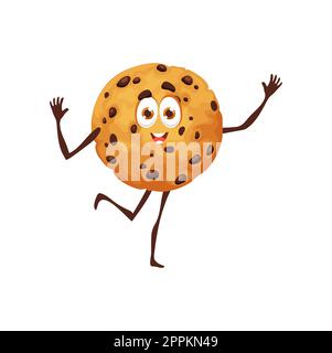 Cute funny cookie with chocolate chips. Vector flat line cartoon kawaii ...