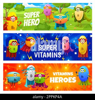 Cartoon B3 vitamin superhero character. Vector flying niacin ...