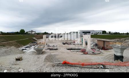 Highway construction site view. Civil engineering. Road on costruction ...