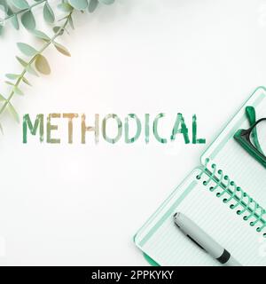 Text sign showing Methodical. Concept meaning System of Methods used in a study or activity ...
