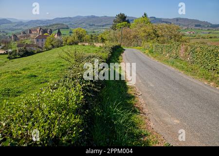 French village of Berzé-le-Châtel, in Burgundy and its medieval castle ...