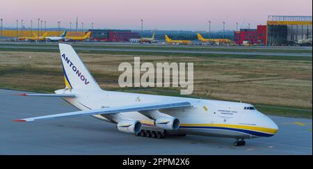 An Antonov 124-100 aircraft is pictured on the runway at Leipzig ...