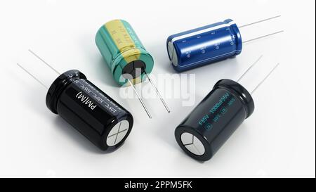 Various capacitors isolated on white background. 3D illustration Stock Photo - Alamy