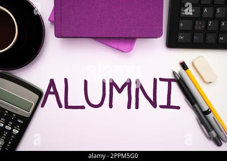 Text showing inspiration Alumni, Word Written on former pupil or ...