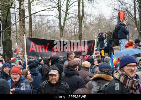 BERLIN - FEBRUARY 25, 2023: A large demonstration at the Brandenburg ...