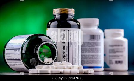 Composition with dietary supplement containers. Drug pills Stock Photo ...